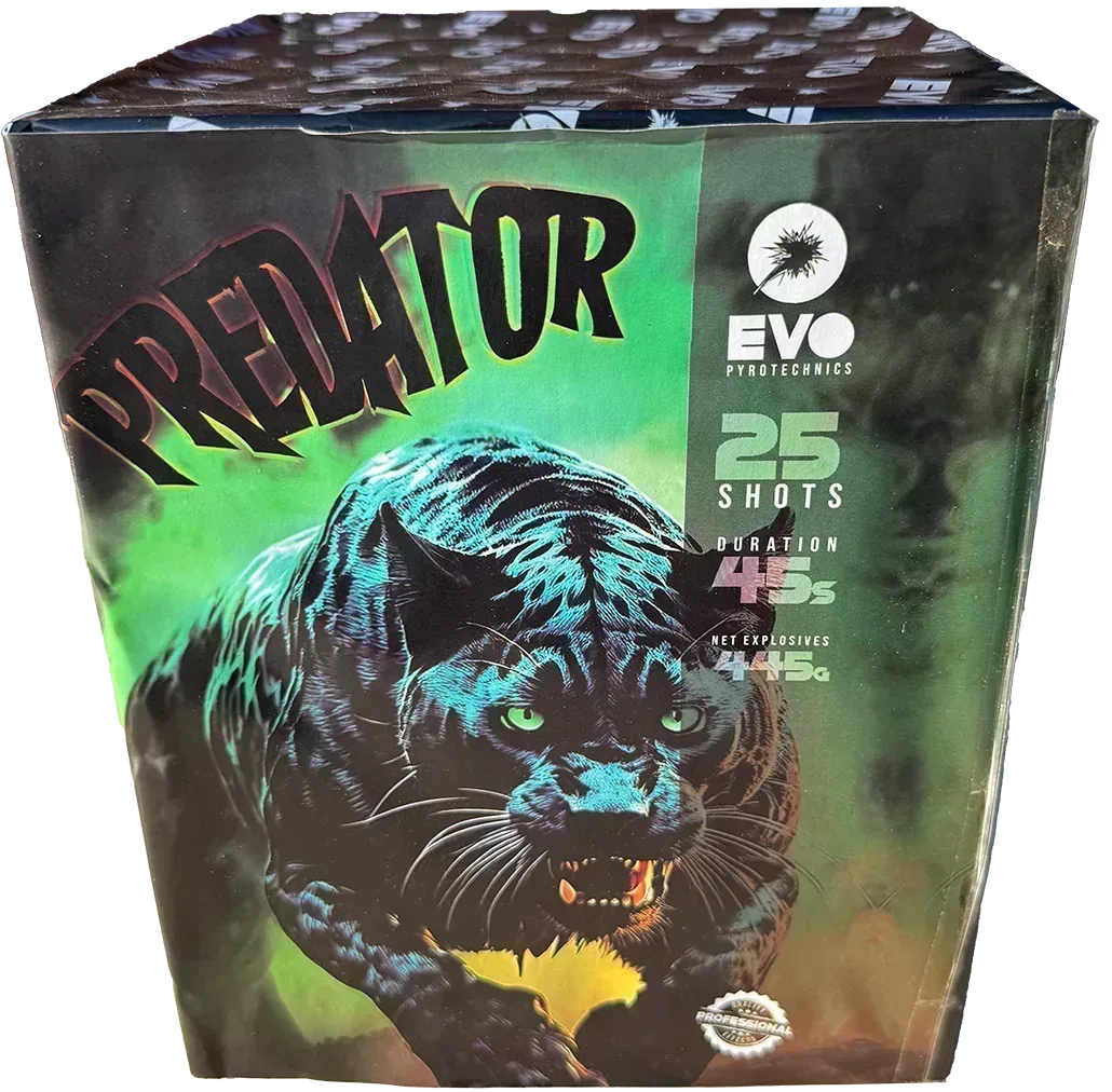 Predator | 25 Shot Maximum Power Cake | Evolution Fireworks – Galactic ...