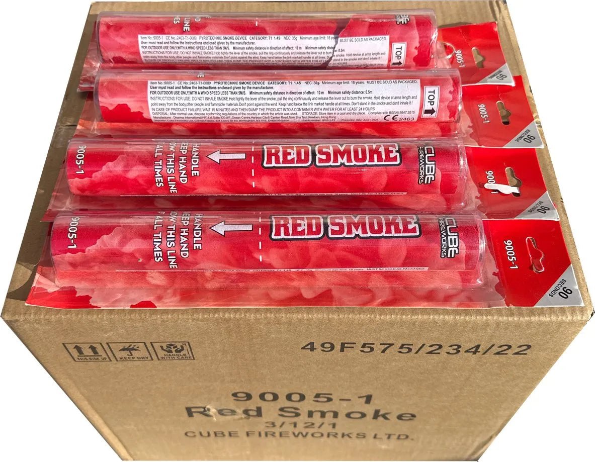 36x Red Handheld Smoke Grenade by Cube Fireworks – Galactic Fireworks